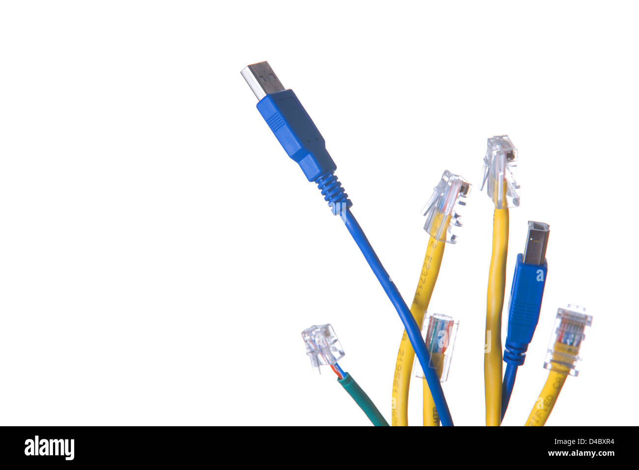 Wires connected to a modern laptop isolated on white Stock Photo - Alamy