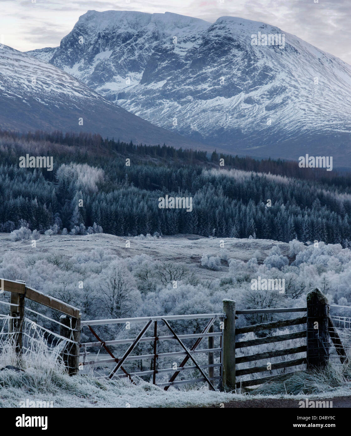 The Ben Nevis range on a winter's day as seen from near Corpach ...