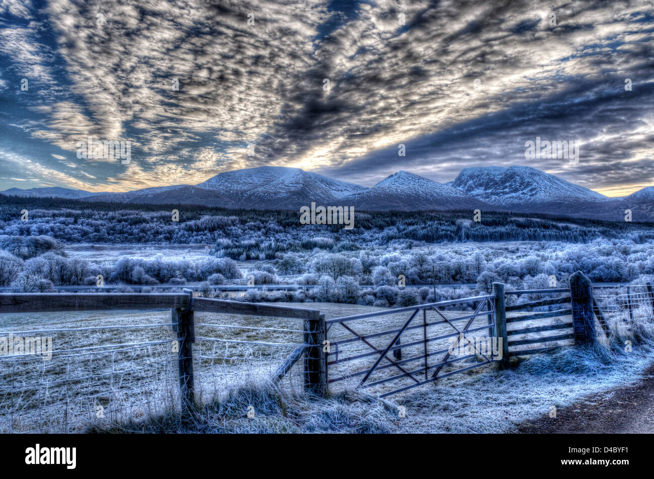 The Ben Nevis range on a winter's day as seen from near Corpach ...