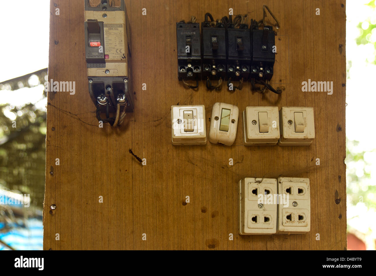 An outdoor electrical panel is covered in cobwebs Stock Photo - Alamy