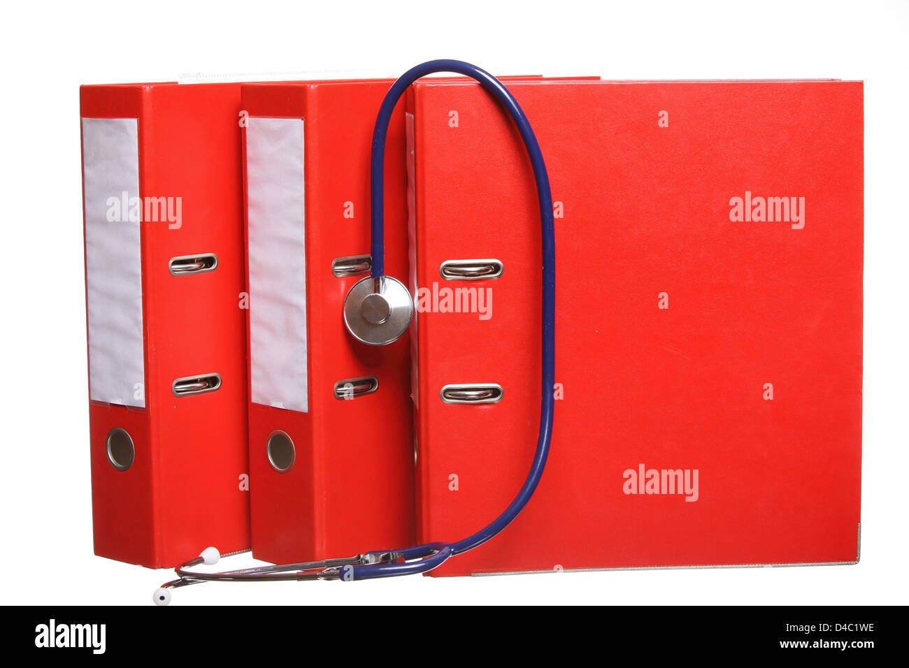 red file folders with blue stethoscope on white background Stock Photo ...