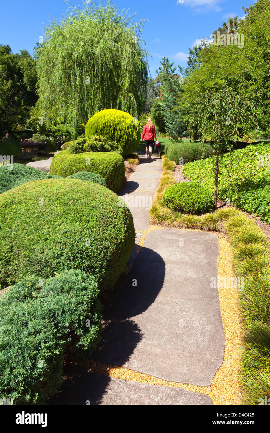 woman person tree reed reeds water pond lily lilies Japanese Garden in ...