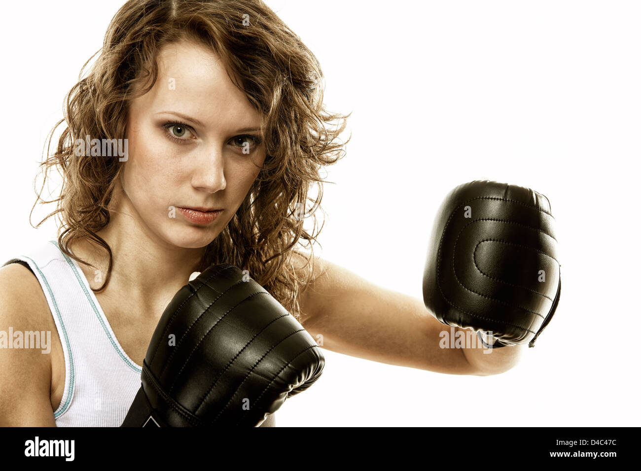 Boxer fit woman boxing - isolated over white background Stock Photo - Alamy