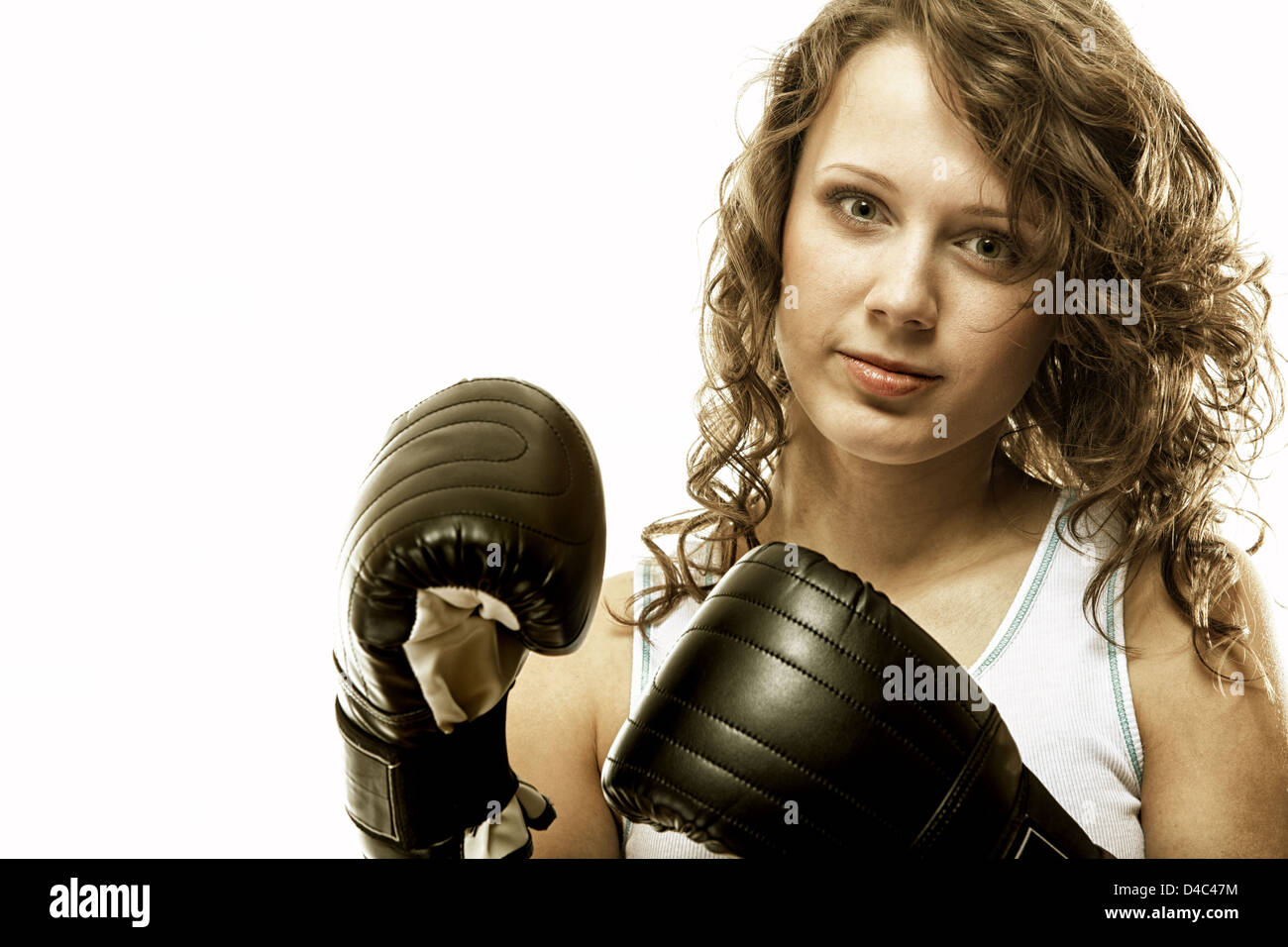 Boxer fit woman boxing - isolated over white background Stock Photo - Alamy