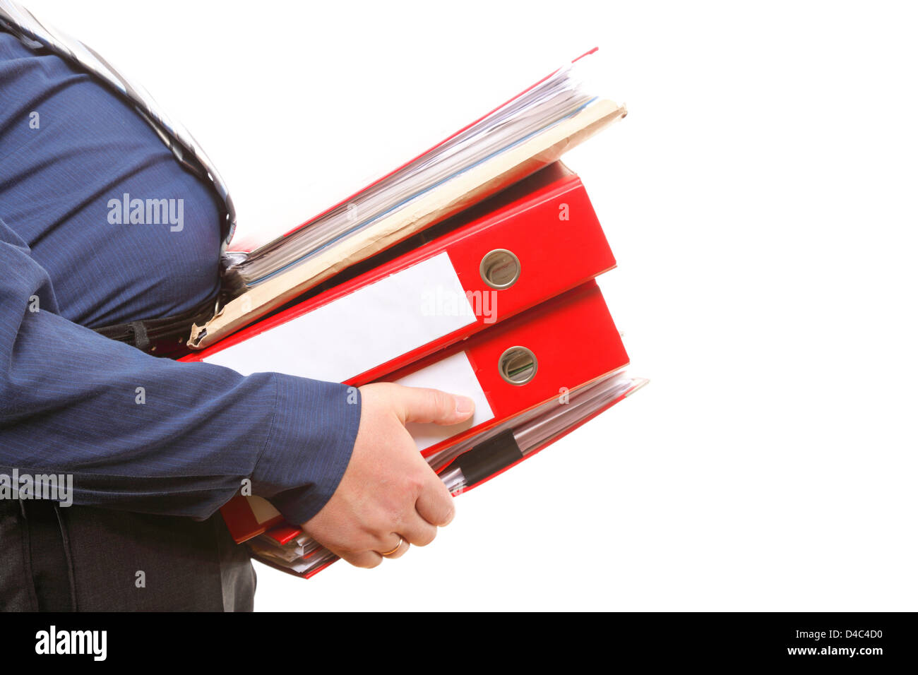 Man holding stack of folders. Pile with old documents and bills ...