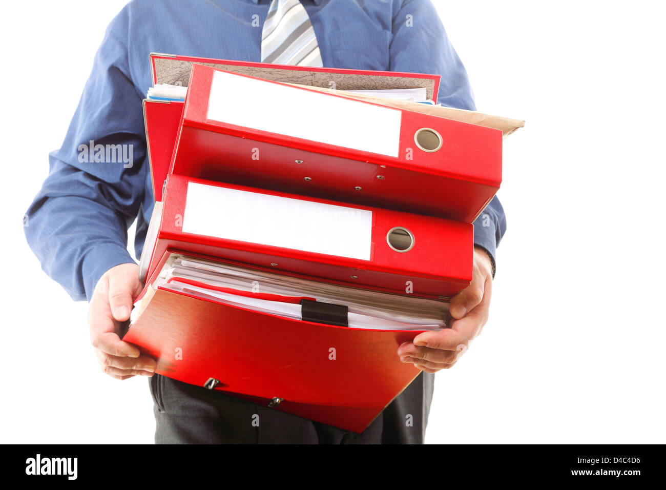 Man holding stack of folders. Pile with old documents and bills ...