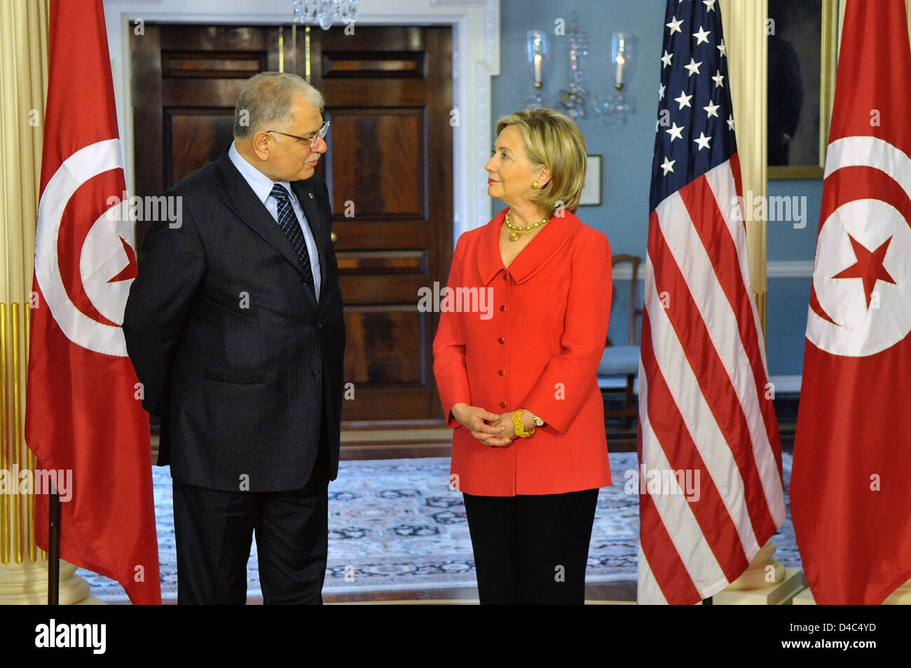 Secretary Clinton Speaks With Tunisian Foreign Minister Morjane Stock ...