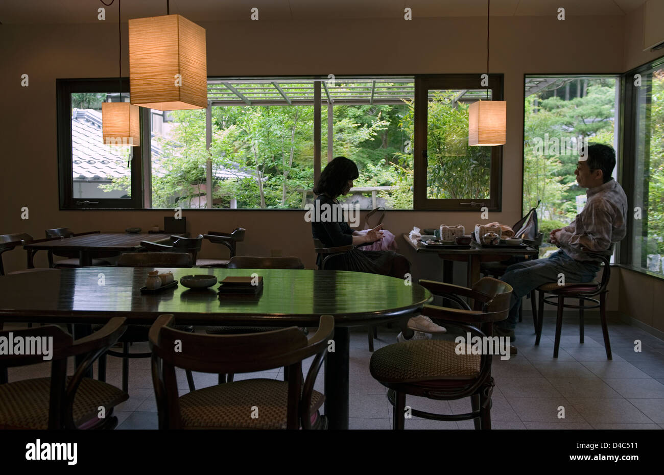 Patrons at countryside cafe in Ohara, Kyoto, Japan relax with some ...