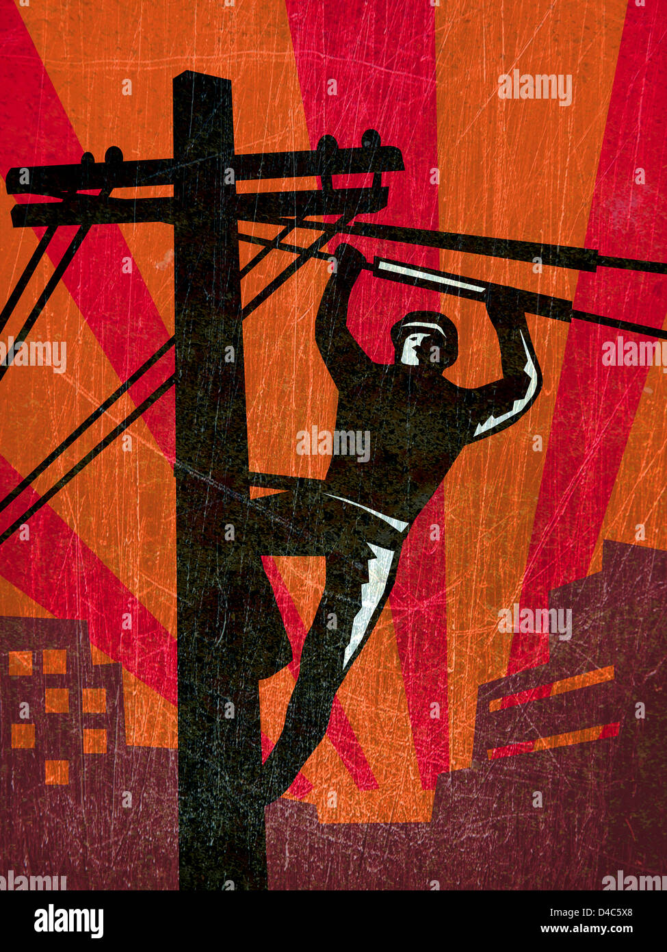 Worker climbing utility pole hi-res stock photography and images - Alamy