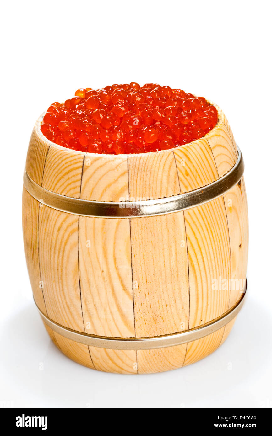 Russian red caviar in small barrel on the white Stock Photo - Alamy