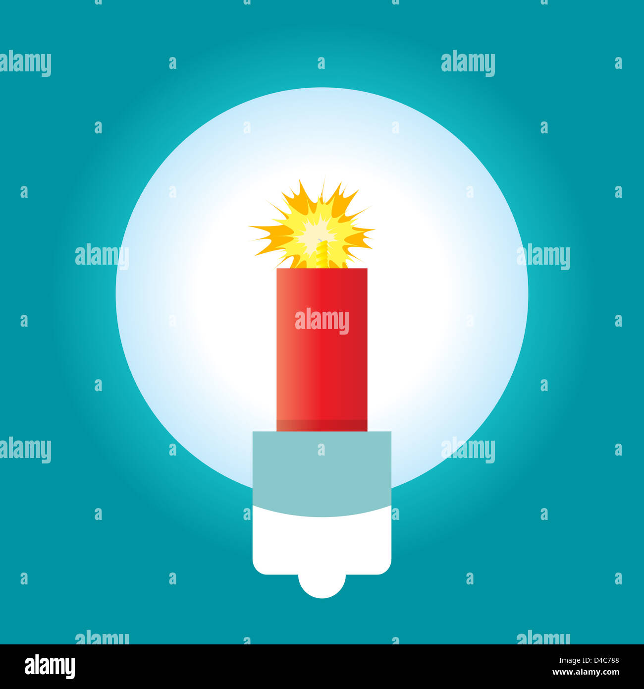 Vector illustration of a large dynamite igniting inside a lightbulb ...