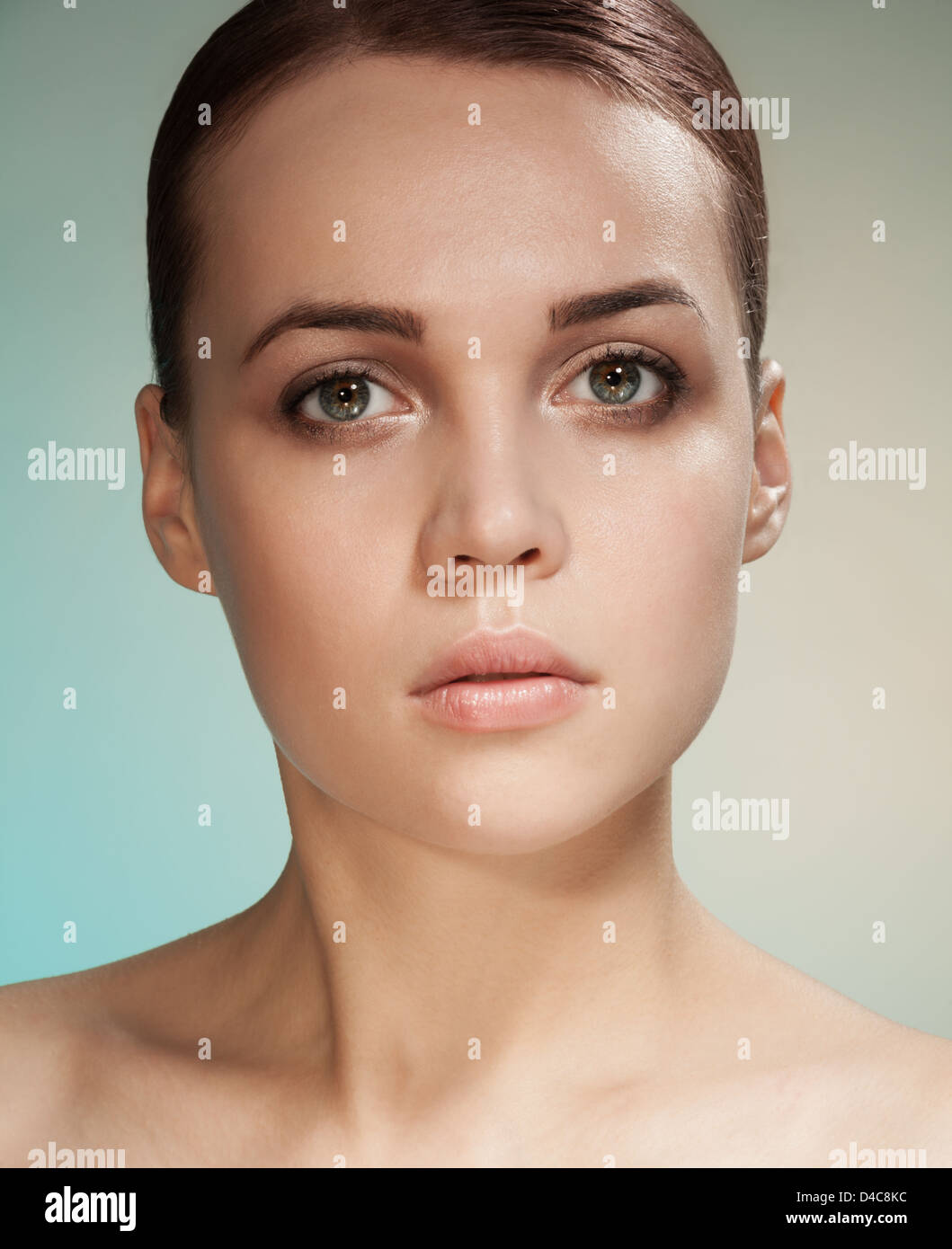 Clean beauty brunet portrait of brunette attractive woman Stock Photo ...