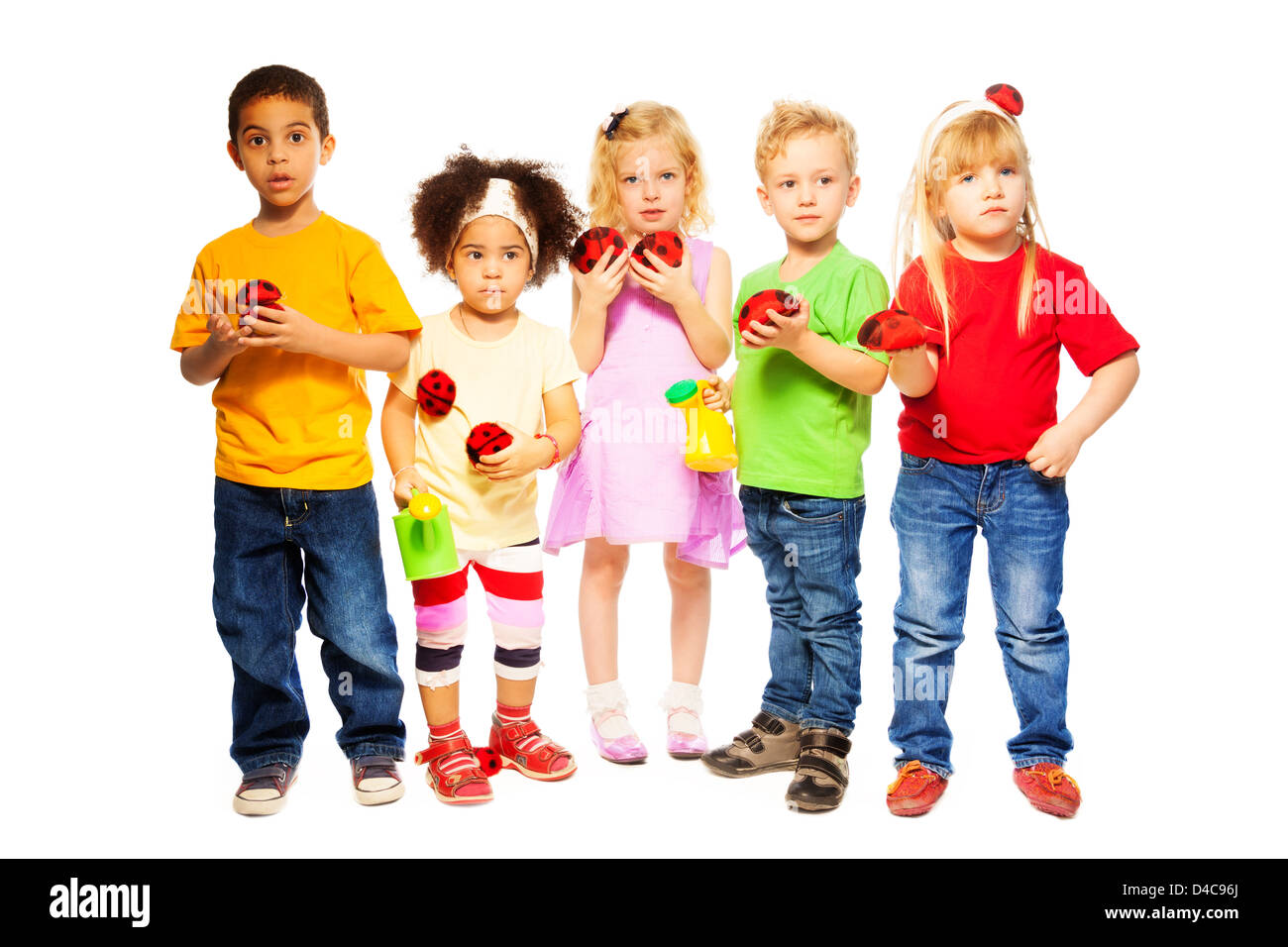 Five kids with spring ladybugs Stock Photo - Alamy