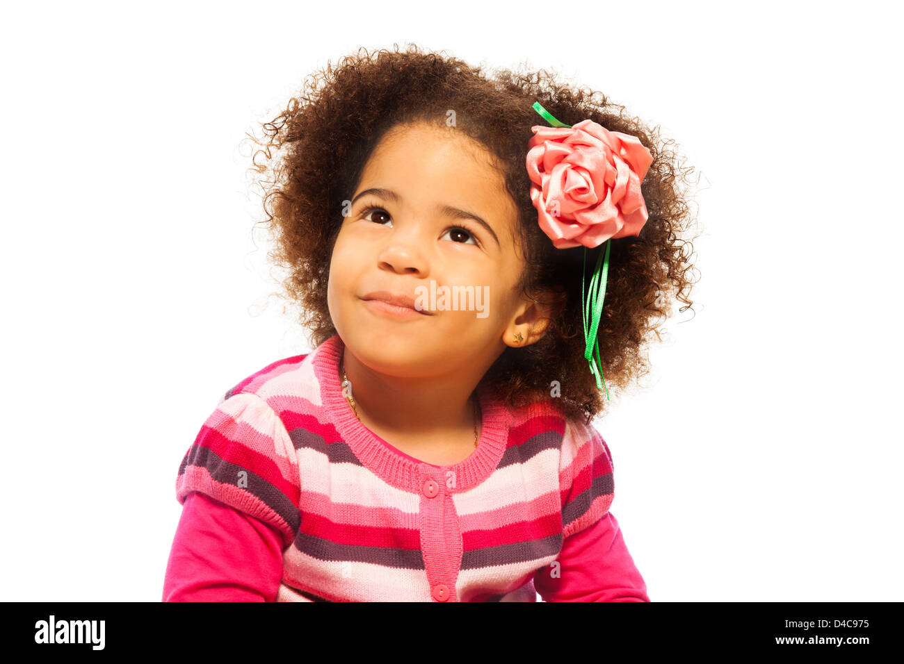 Cute little black girl portrait with fuzzy hair and smile on her face ...