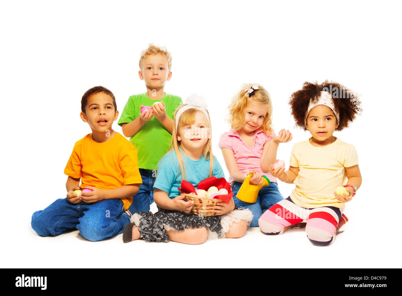 Five kids with easter egs Stock Photo - Alamy
