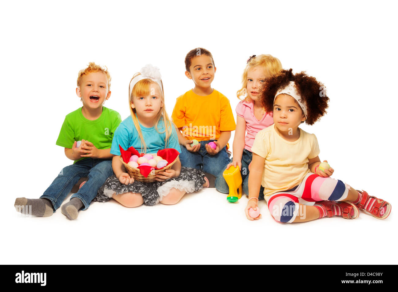 Five kids with easter egs Stock Photo - Alamy