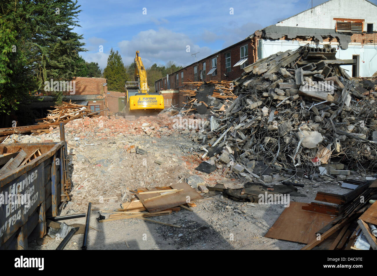 Demolition in progress at an old office building in Ascot Stock Photo ...