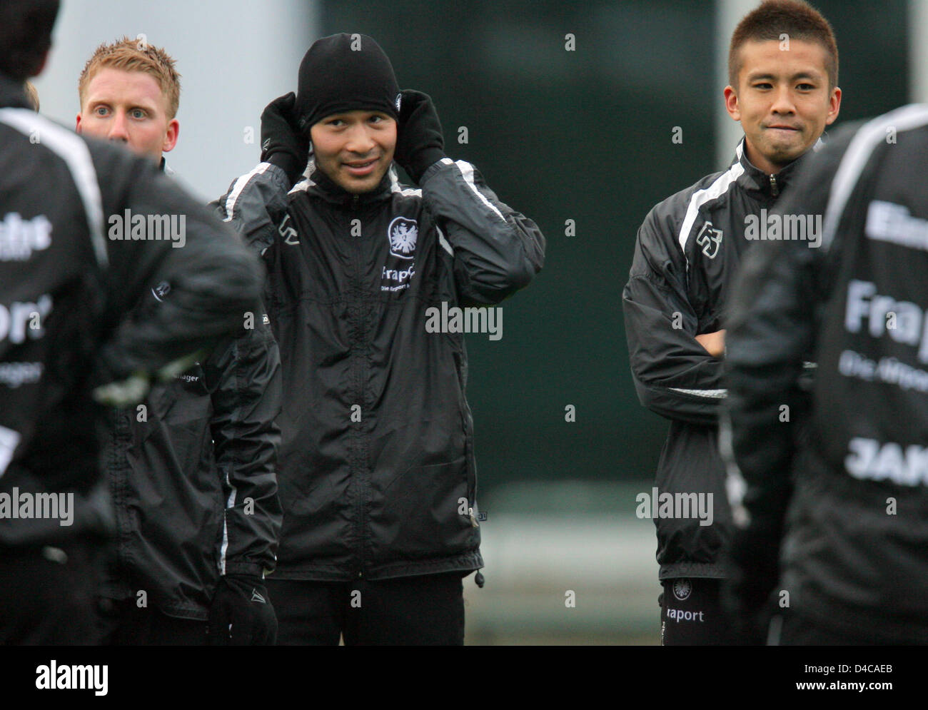 Eintracht Frankfurt's players Naohiro Takahara (2nd from L) Junichi ...