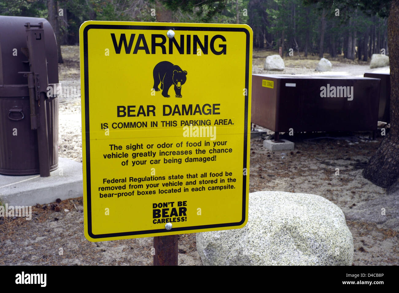 A sign cautions against leaving food in the car since bears attracted ...