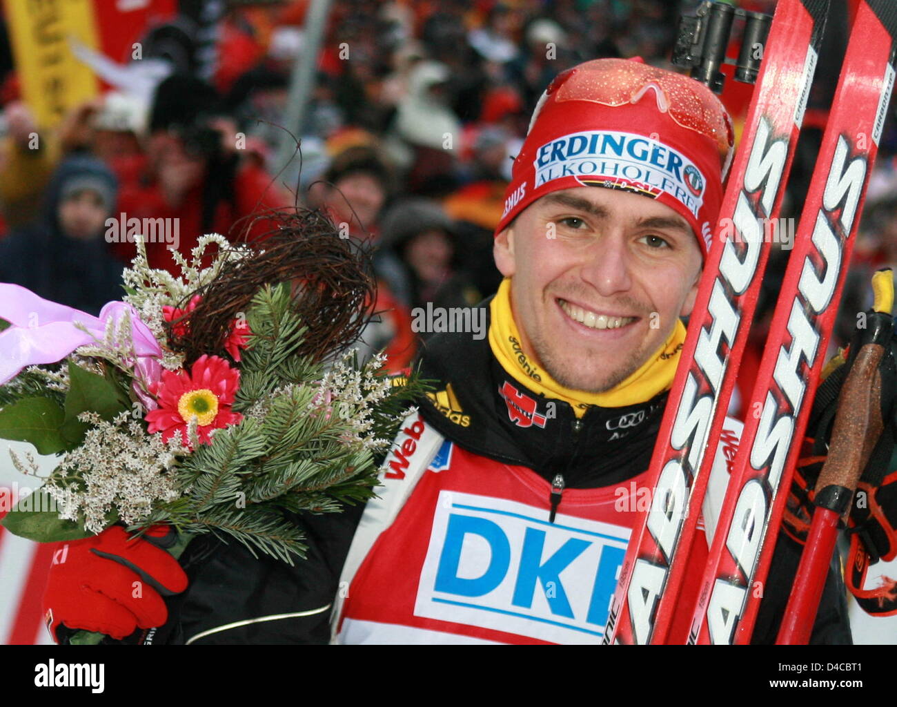 German biathlete Michael Greis is all smiles at the award giving ...