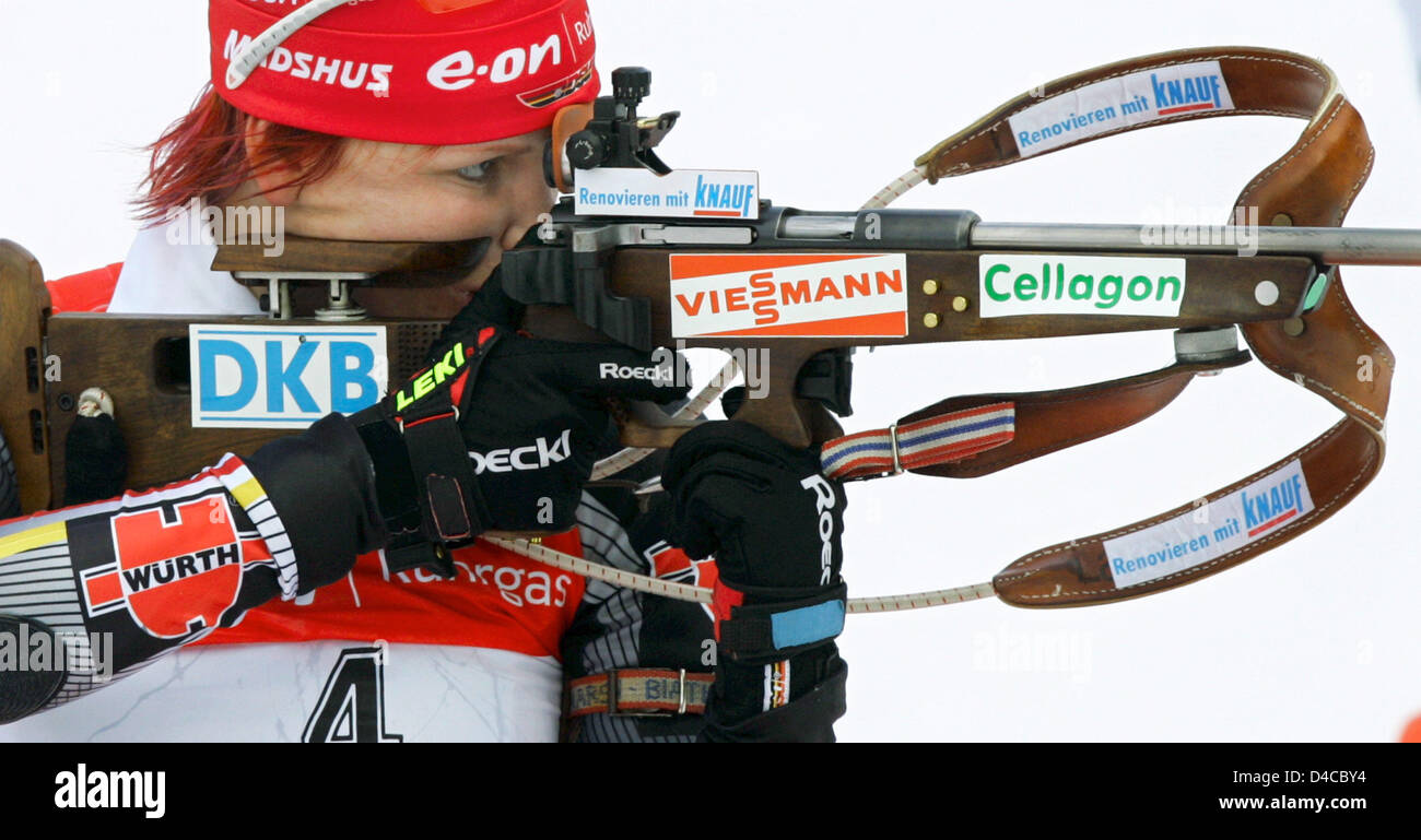 German Kati Wilhelm shoots at a shooting range during the women's 10 km ...