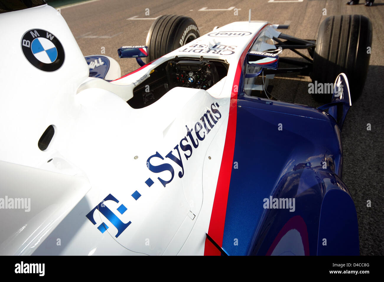 The BMW Sauber 'F1.08' stands at its roll-out on the circuit of ...