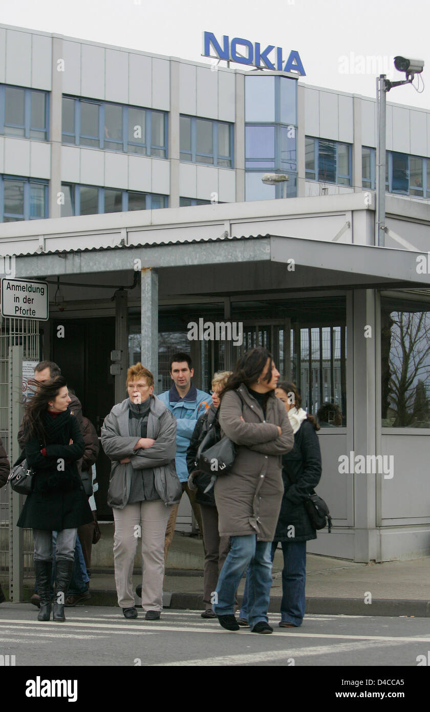 Staff of Nokia's Bochum plant end their shift in Bochum, Germany, 15 ...