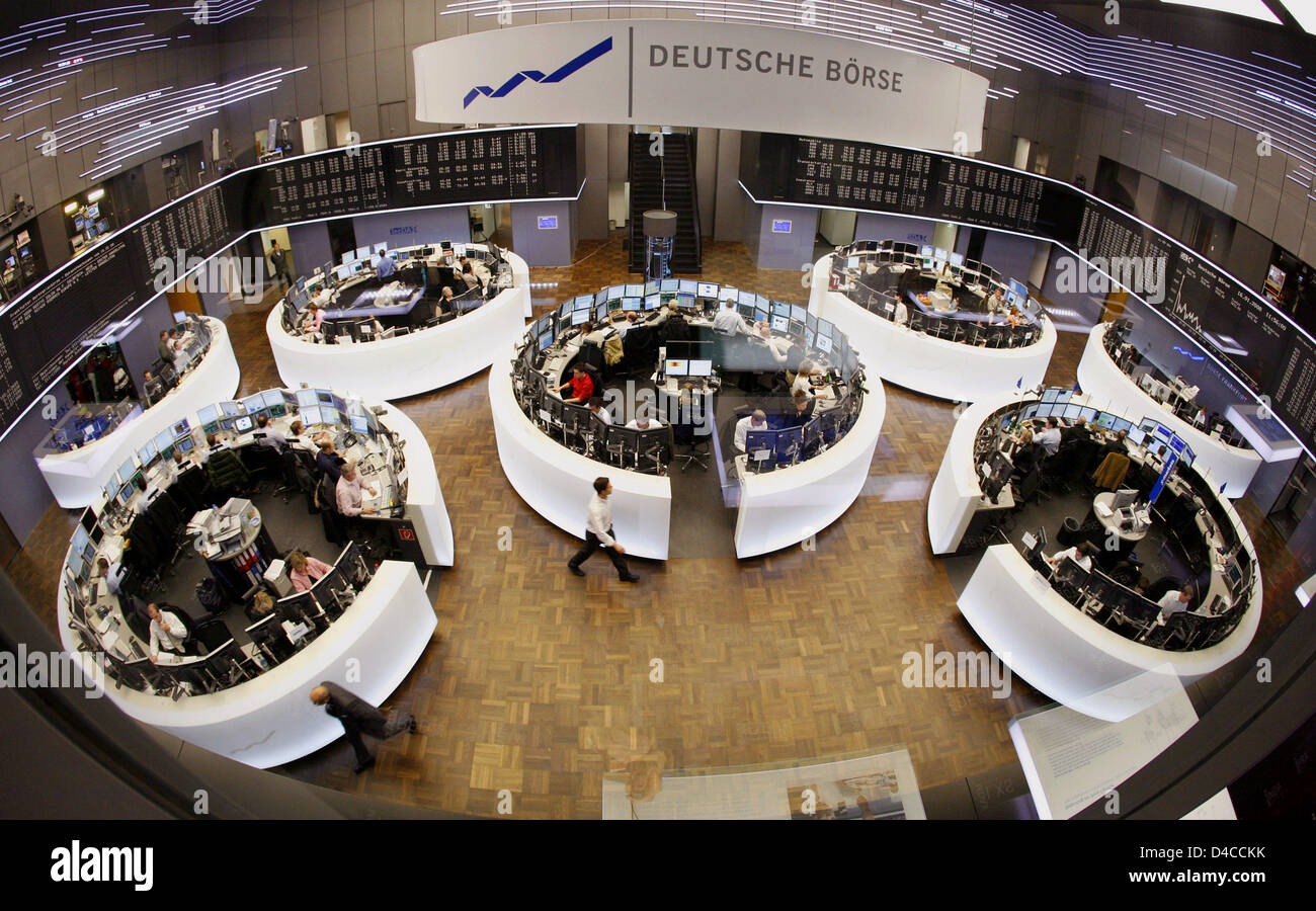 View on floor of the Frankfurt Stock Exchange captured with a fisheye ...