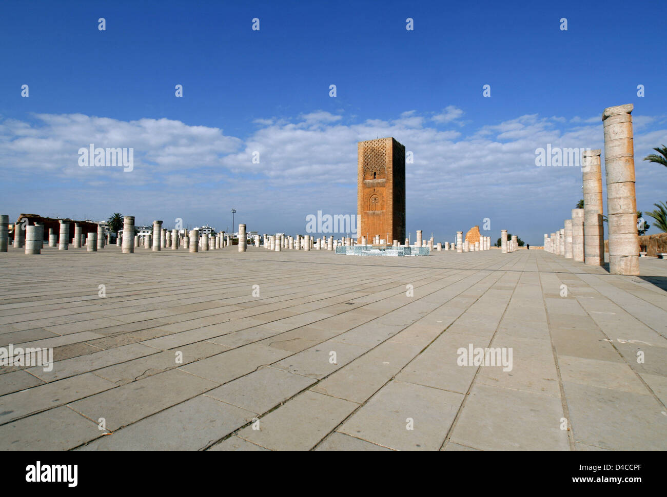 The picture shows the Hassan Tower and its surrounding columns in Rabat ...