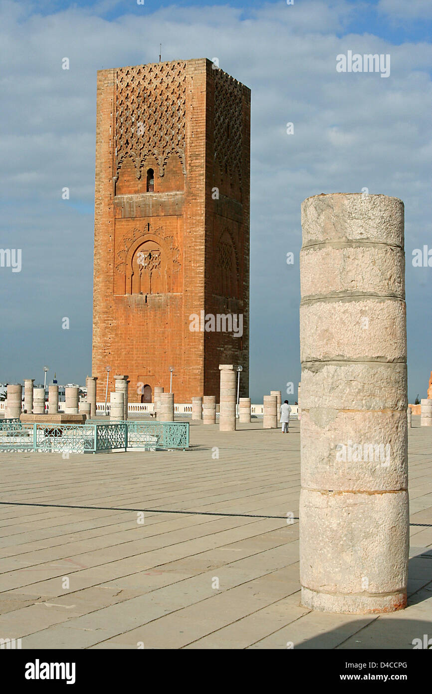 The picture shows the Hassan Tower and its surrounding columns in Rabat ...