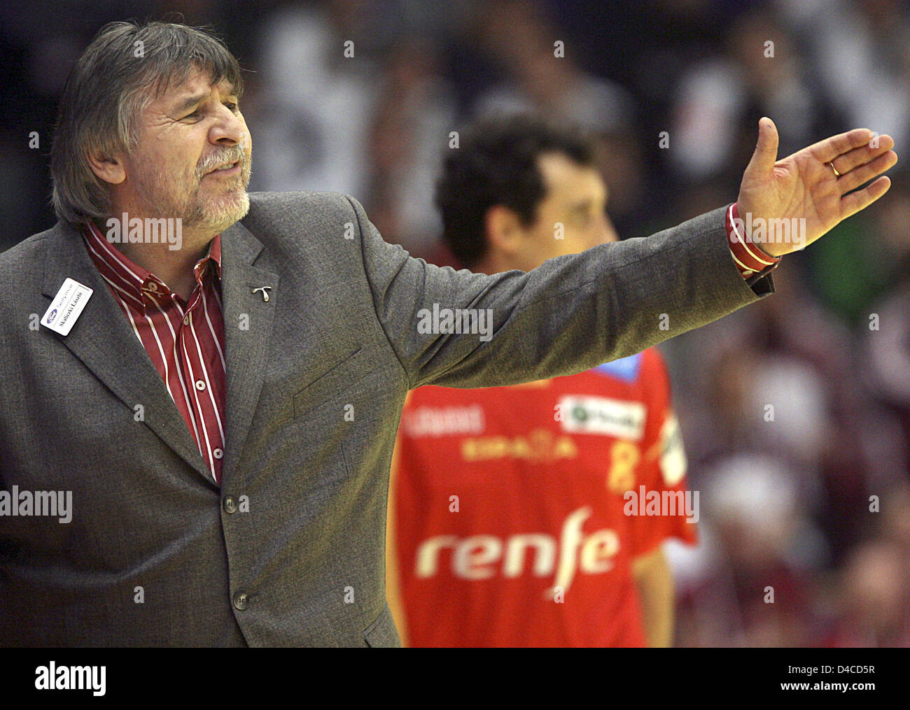 Laszlo Skaliczky, head coach of the Hungarian national team, gestures ...