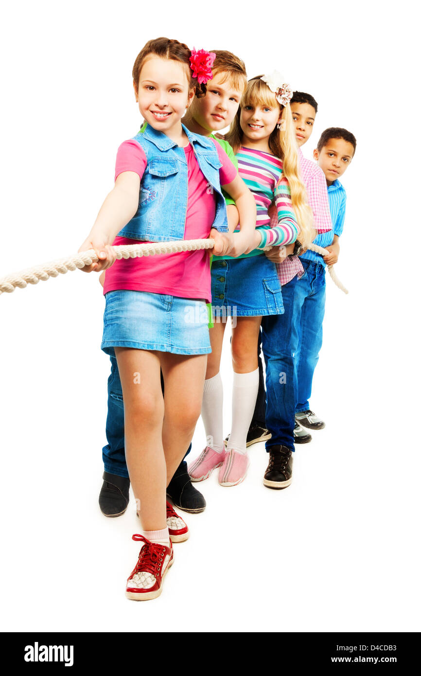 Beautiful Girl Pulling Rope Isolated High Resolution Stock Photography ...