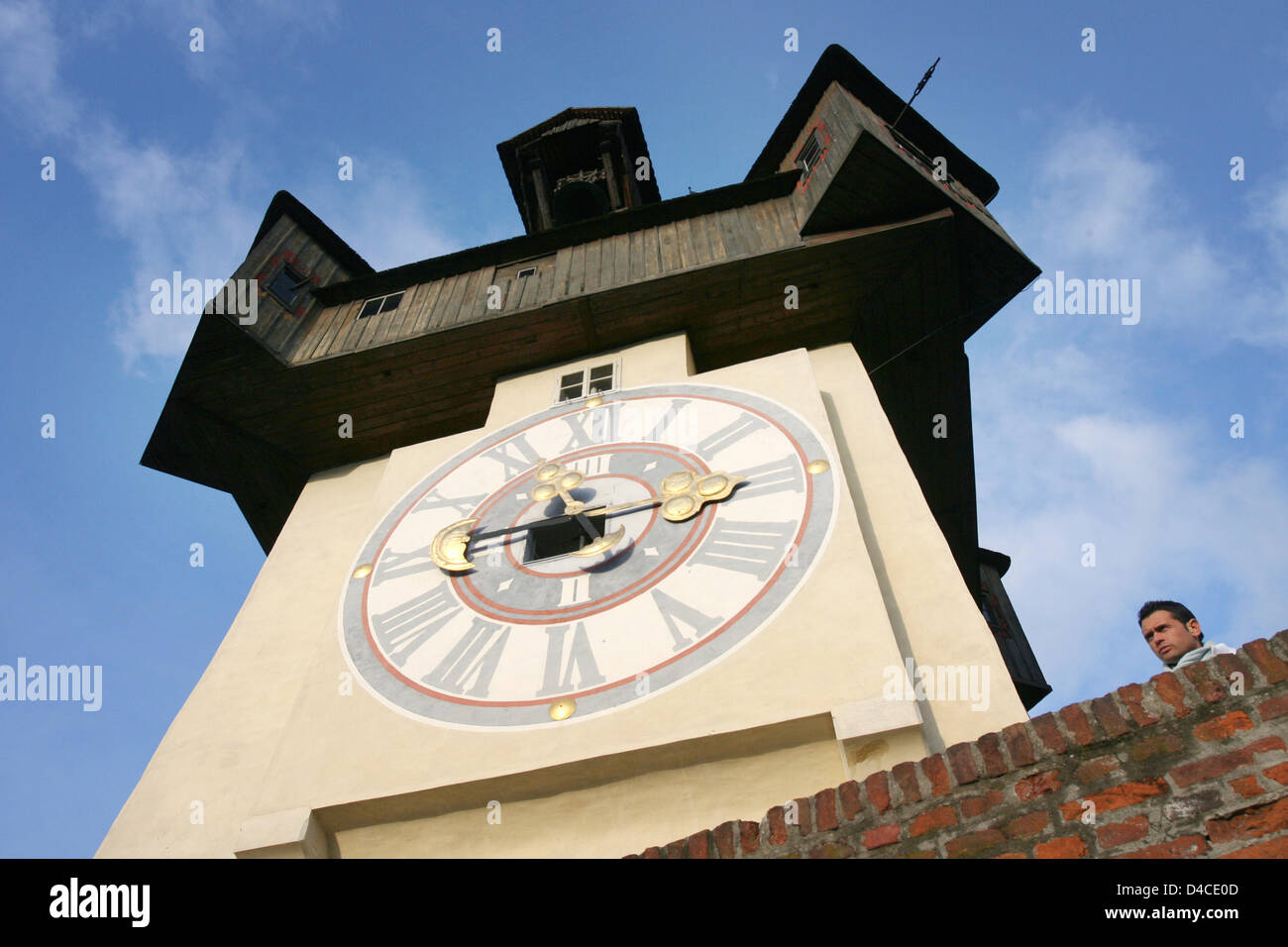 The picture shows the landmark of Graz, the clock tower on the ...