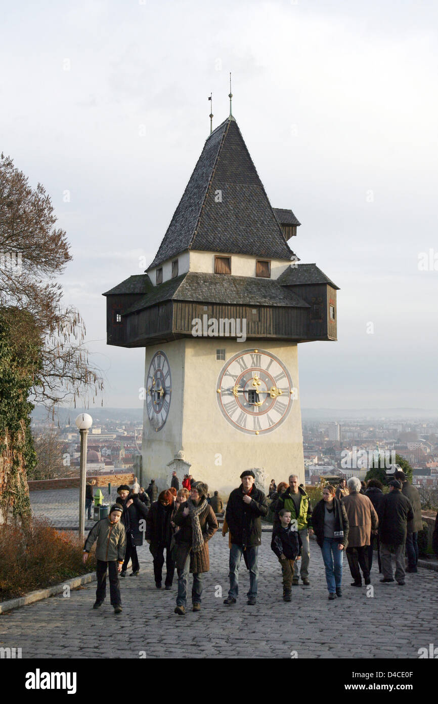 The picture shows the landmark of Graz, the clock tower on the ...
