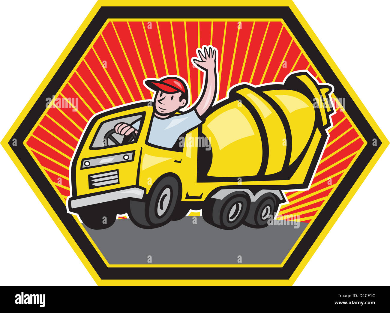 Illustration of a construction worker driver driving a cement truck ...