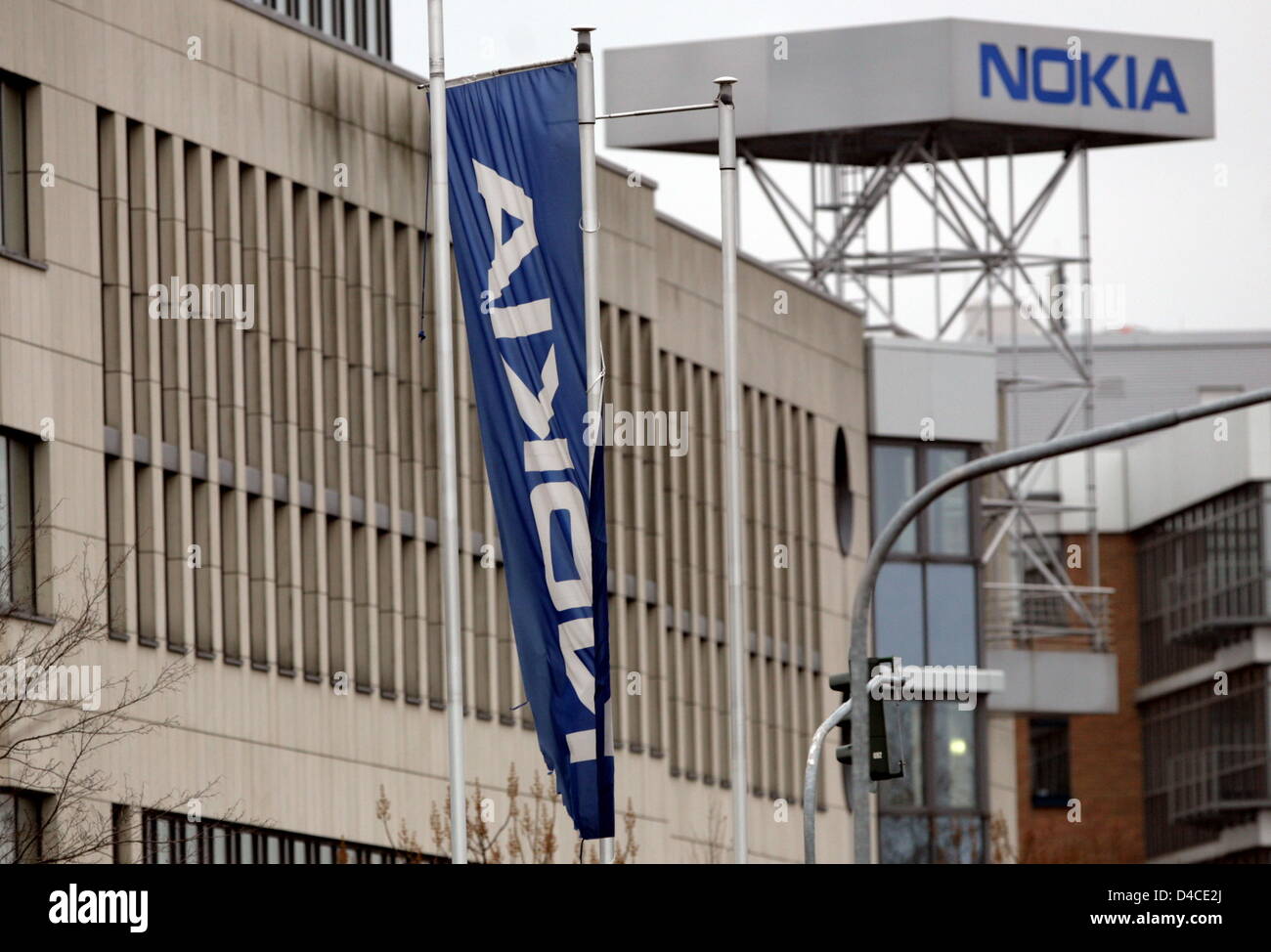 A Nokia flag is hoisted at the German Nokia headquarters in Duesseldorf ...