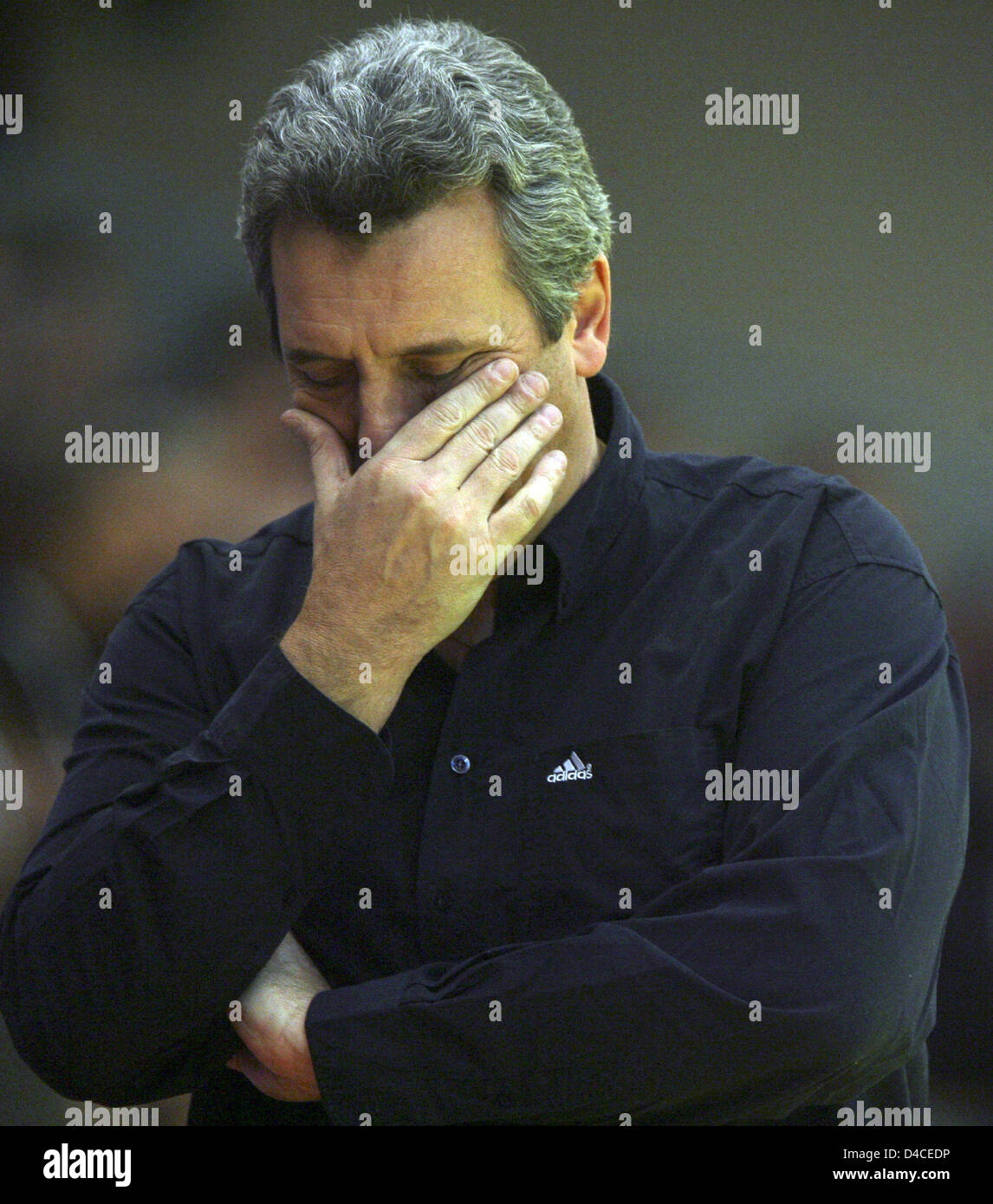 The national handball coach of France Claude Onesta reacts during the ...