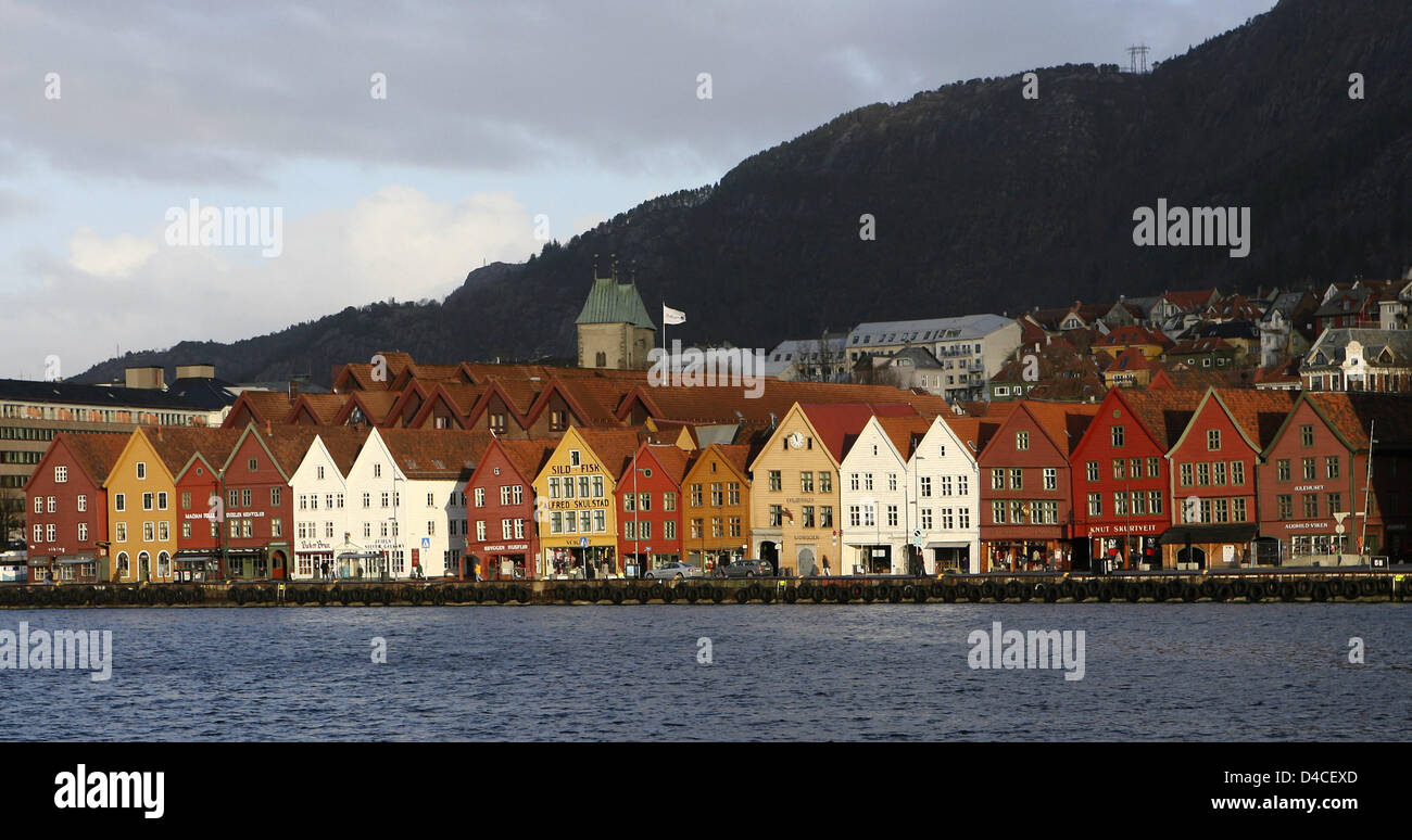 The photo depicts a general view of the so called 'Bryggen' houses on ...