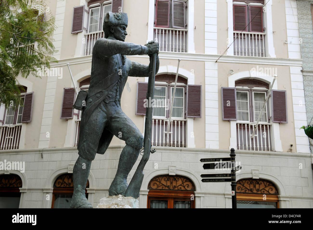 A statue of a soldier pictured on the Main Street on Gibraltar, United ...