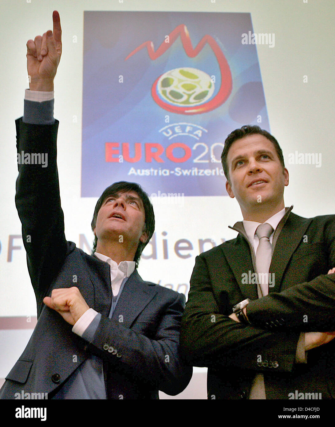Oliver Bierhoff (L), team manager of Germany's national soccer team and ...