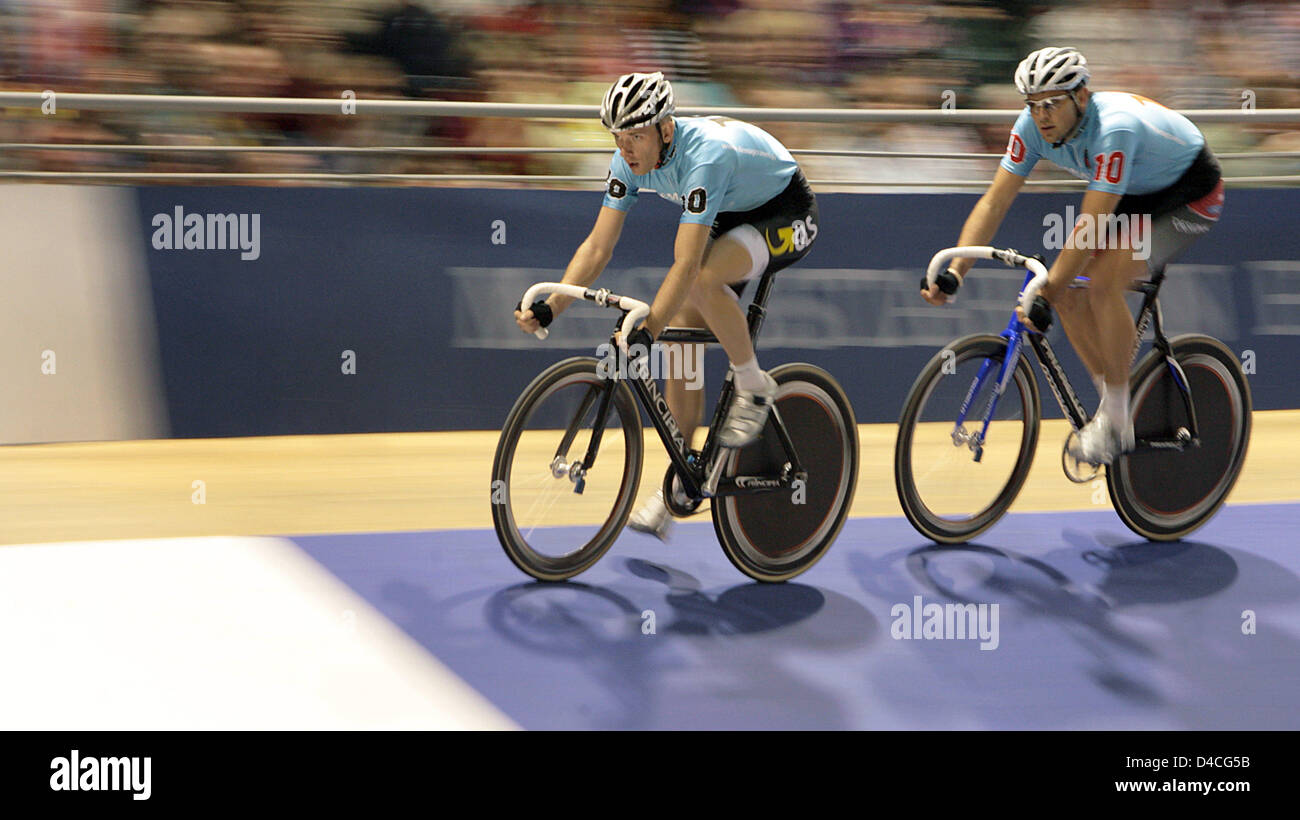 Danish cyclists Michael Moerkoev (L) and Alex Rasmussen of the DEMAG ...
