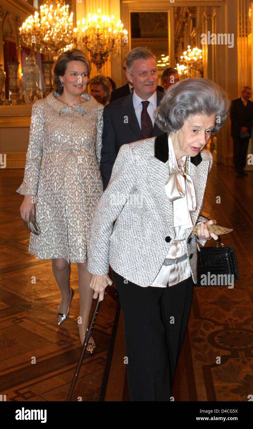 Queen Fabiola of Belgium (R-L), Princess Mathilde and Prince Filip ...