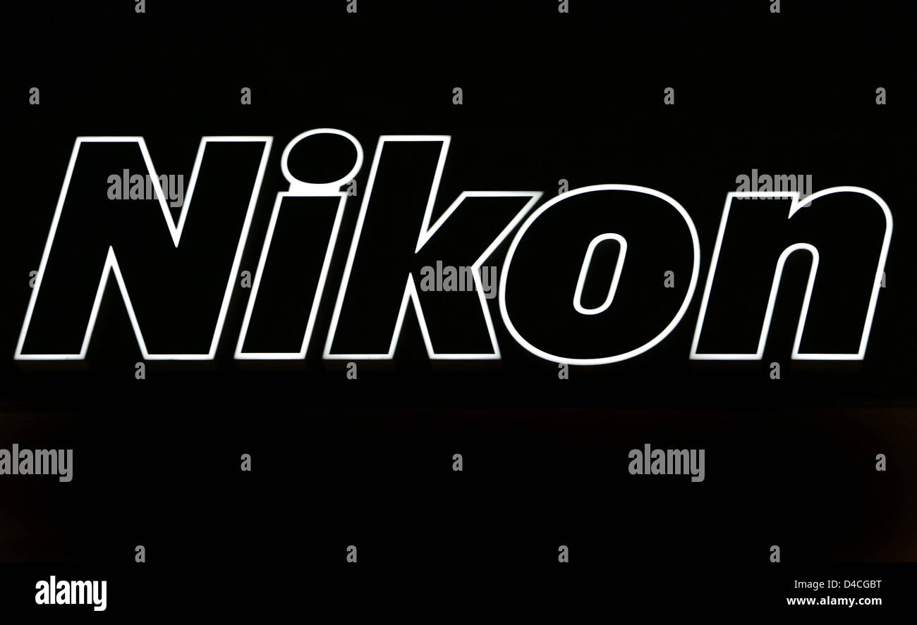 The picture shows the illuminated logo of camera producer Nikon in ...