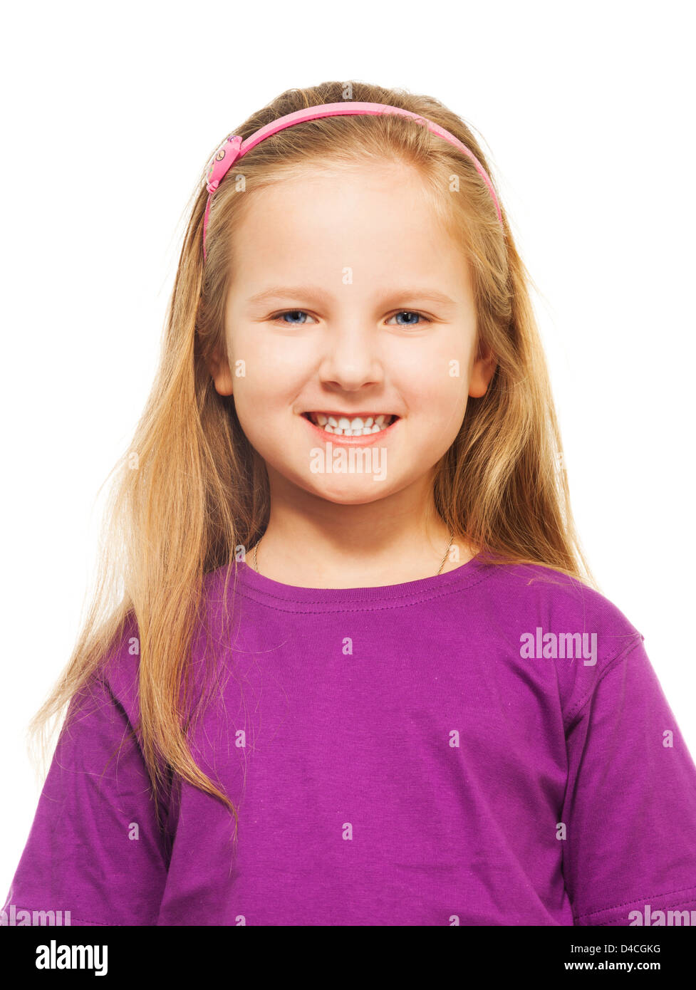 Happy smiling 6 years old girl closeup portrait isolated on white Stock ...