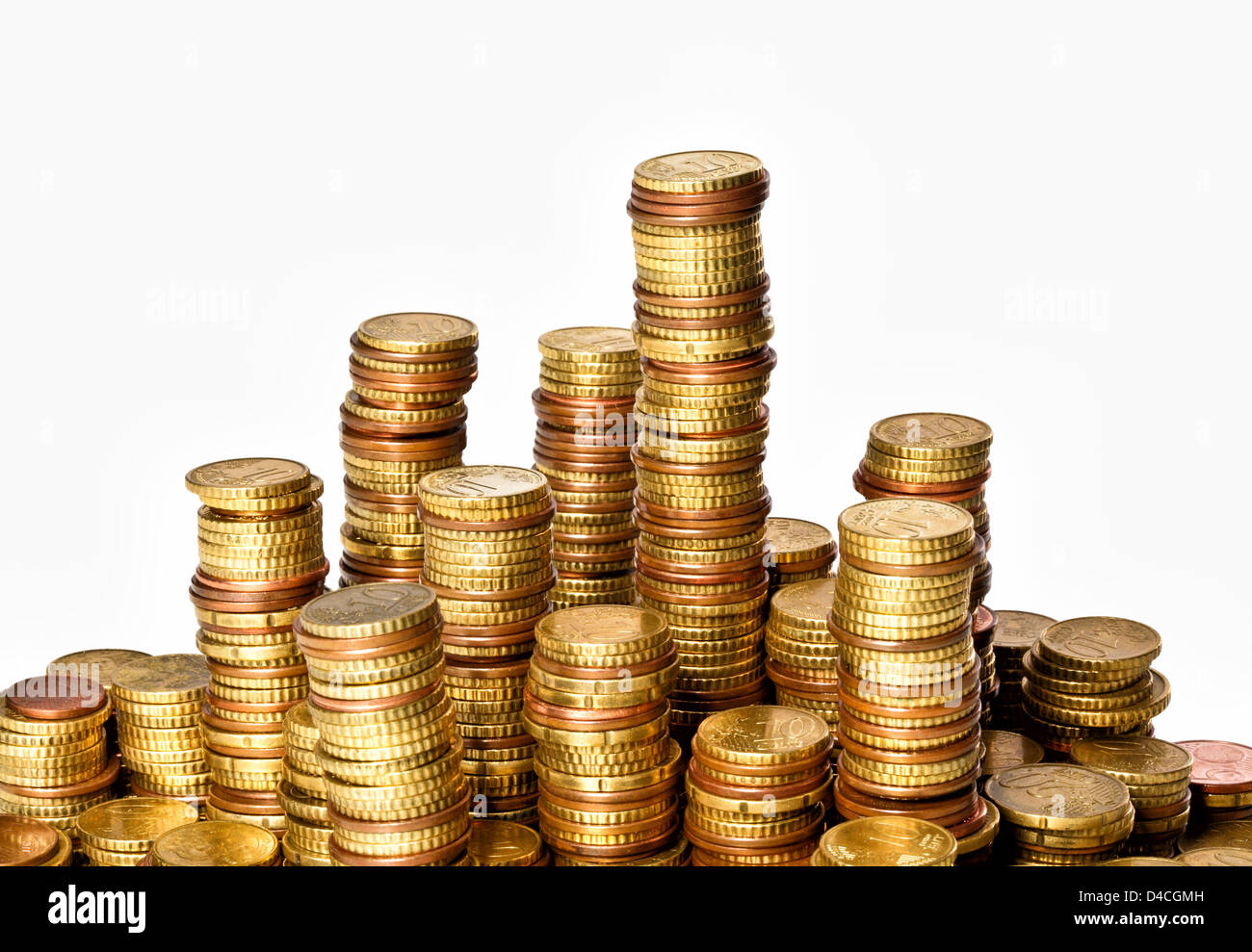golden euro coin cents piles Stock Photo - Alamy