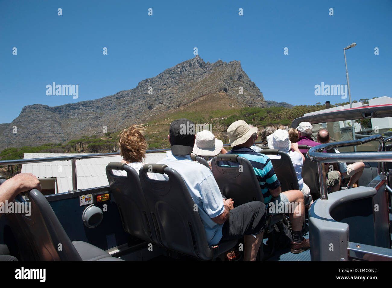 Table Mountain Cape Town South Africa. Tourists onboard an open deck ...