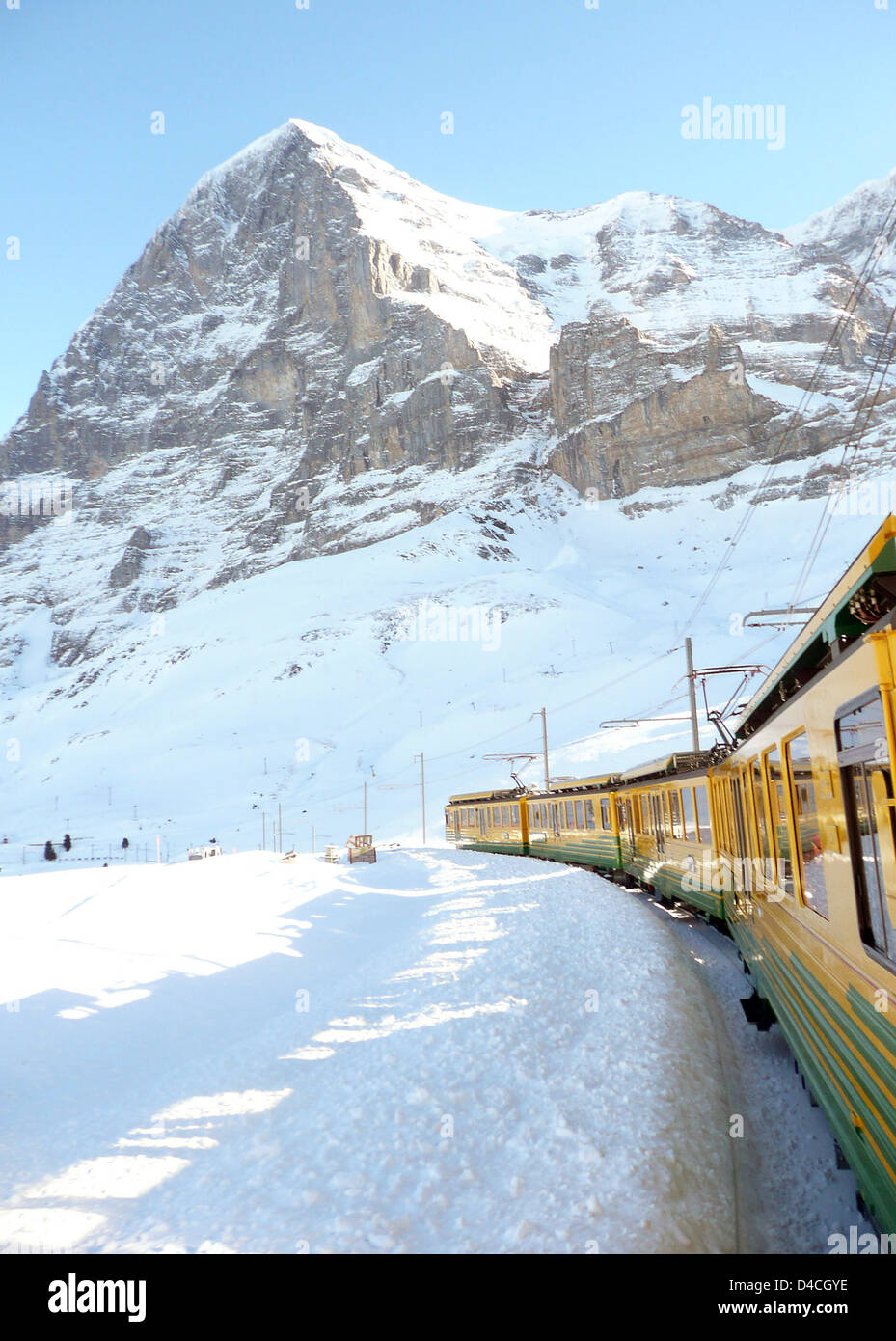 A train of the Wengeralp rail passes the notorious Nordwand, the north ...
