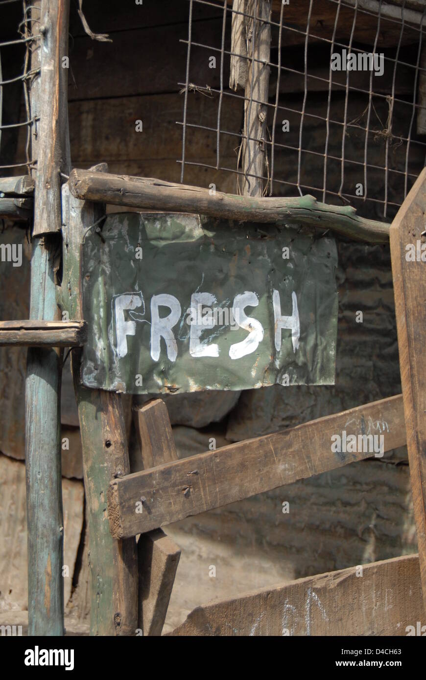 A sign reads 'fresh' on a make-shift hut in the Mathare sector of ...