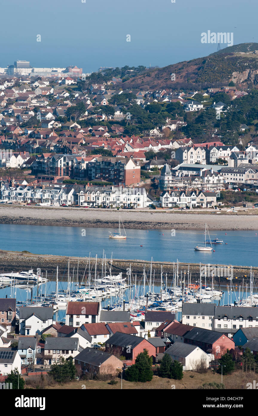 Deganwy and Conwy marina photographed from Conwy mountain Stock Photo ...