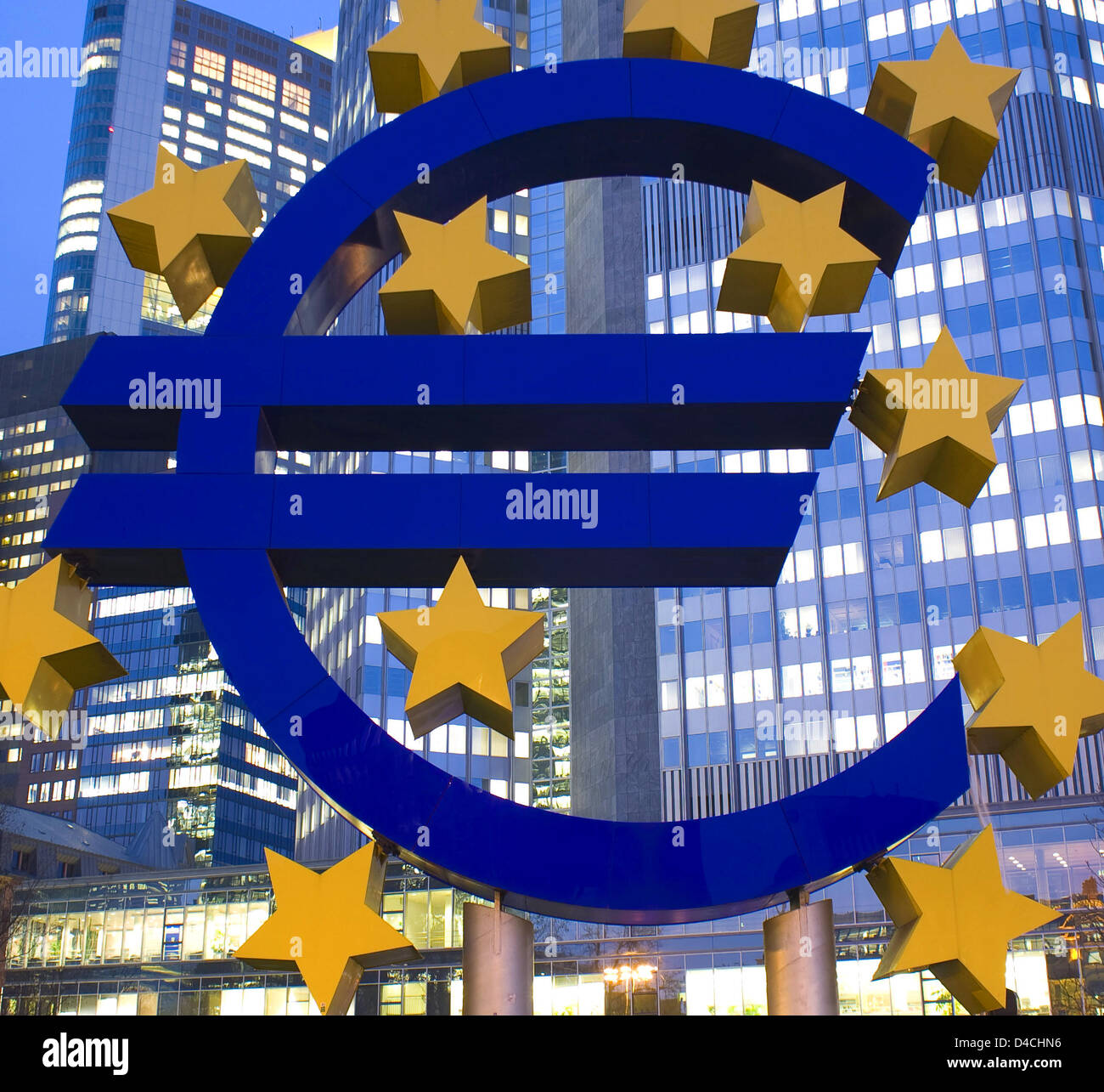 The photo depicts the Euro sculpture outside the head quarters of the ...